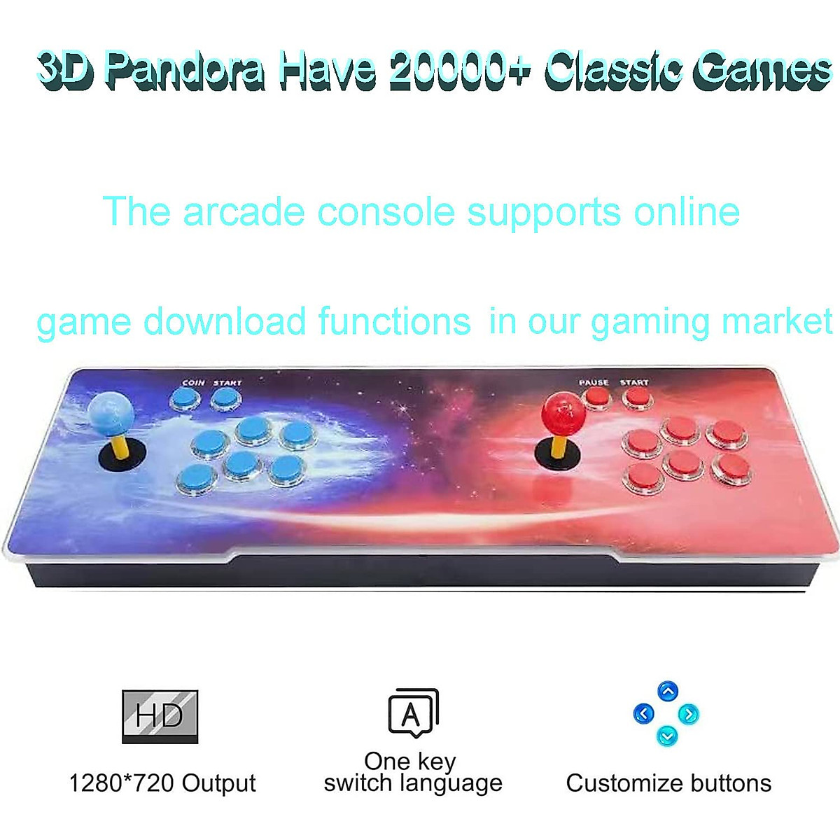 VEGAMED 22000 in1 Pandoras Box Arcade with Download Function, 3D Arcade Game Console, 1280x720 Full HD, VGA, HDMI,Support Search/Save/Hide/Pause Game up to 4 Players