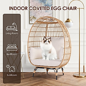 OTSUN Oversized Wicker Egg Chair: Outdoor Indoor Lounger with 4 Cushions, 440lb Capacity, Egg Basket Chair for Living Room, Backyard, Balcony, Patio, Beige