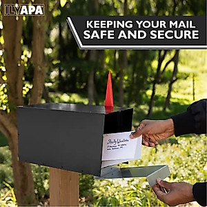 Ilyapa Modern Mailbox, Ready for Post Mount - Black Powder Coated Steel Heavy Duty Curbside Welded Large Mailbox, All Weather Durable, Corrosion Resistant, Stainless Steel Hinges, Magnetic Door