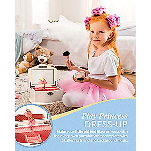 Elle Jewelry Box - Ballerina Jewelry Organizer and Swan Lake Wind-Up Music Box for Girls and Teens, Accessories and Keepsake Wooden Storage with Lock and Mirror, Charming Room Decor and Gift, Small