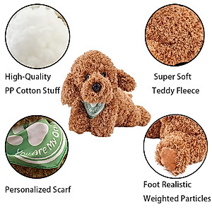 KIRIGAMI Dog Stuffed Animal, Golden Doodle Puppy Plush Toy with Realist Weighted Soft Dog Stuffed Gift for Kids，11 inches (Brown Color)