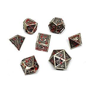 Darksilver Forge Bloodstained Metal Polyhedral Dice Set for Tabletop Roleplaying Games, Dungeons and Dragons, DND, D&D