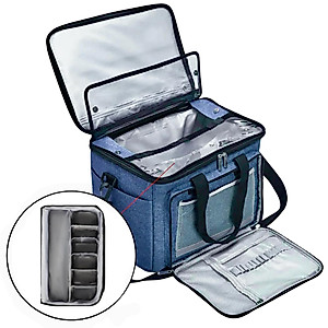 FINECE Knitting Bag, Crochet Organizer Bag with Cover and Inner Dividers, High Capacity Yarn Tote Organizer for Knitting Accessories, Needles, Yarn Skeins, Hooks, Unfinished Project (Blue)