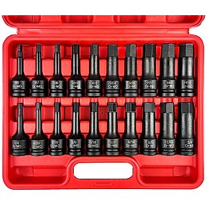 WETT 1/2" Drive Master Impact Hex Bit Set, 20 Piece Hex Driver Socket Set, Allen Bit Socket Set, Cr-Mo Steel, SAE & Metric, (1/4" - 3/4", 6-19mm)