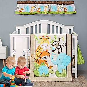 Brandream Jungle Crib Bedding Set for Boys Woodland Nursery Baby Bedding Crib Set, Elephant Monkey Tiger Animal 5PCS Neutral