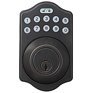 Amazon Basics Traditional Electronic Keypad Deadbolt Door Lock, Keyed Entry, Oil Bronze Finish