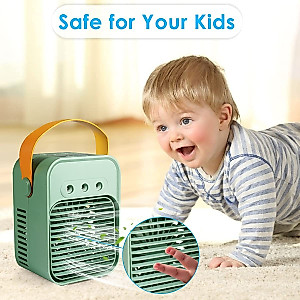 Portable Air Conditioner, Rechargeable USB Cordless Air Cooler, Personal Space Mini Evaporative Desk Fan, 3 Speeds Humidifier Misting Fan for Home, Office, Room