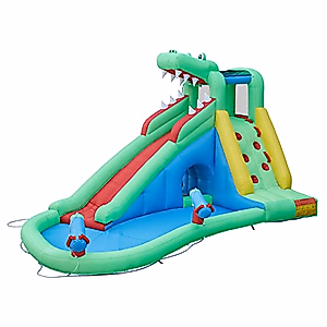 Inflatable Water Slides for Kids - Kinsuite Inflatable Bounce House Water Slide w/Jumping Area Climbing Wall Water Cannon Splash Pool Tunnel Indoor Outdoor Play (with 680W Air Blower)