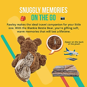 PLUSHIBLE Pawley Blankie Bestie, 2-in-1 Stuffed Animal Bear & Blanket, Soft Sensory Plush Toy Gift for Girls, Boys, Babies, Toddlers & Kids - Toddler Stuffed Animal with Blanket - Boys & Girls Toys