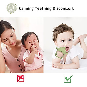 2PCS Chick Shape Baby Teething Toys, Never Drop Hand Wrist Teether, Baby Chew Toys for Sucking Needs, Silicone Baby Mitten Teether for Soothing Teething Pain Relief, Easy to Grip (Green/Blue)