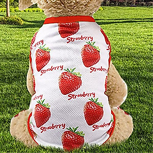 HonpraD Yorkie Clothes for Small Dogs Boy Dog Shirt Strawberry Print Puppy Cat T Shirts Tops Soft Dog Sleeveless Vest Outfits Summer Tee Shirts Pet Clothes
