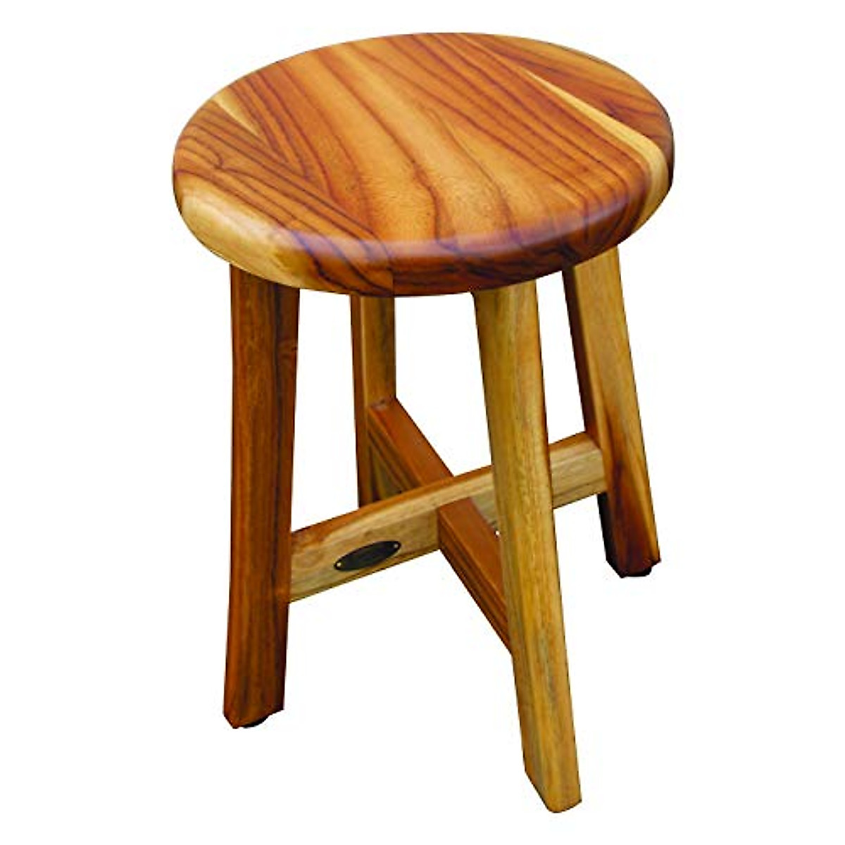 EcoDecors Shoji Teak Shower Stool 18" High Solid Teak Wood Shower Stool with 12" Round Seat Fully Assembled Shower Stool in Earthy Teak Finish