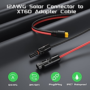 Bateria Power Solar Connector to XT60 Adapter Extension Cable and XT60 Extension Cable XT60 Connector Female to Male Extension Wire, 12AWG 20Feet Solar Panel for LiFePO4 Battery RV