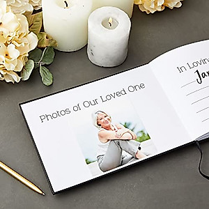 Black Funeral Guest Book for Memorial Service with 130 Pages, Gold Foil In Loving Memory Cover (8 x 6 In)