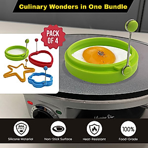 Silicone Egg Rings Set - Nonstick Ring Pops and Pancake Moulds for Perfect Egg Frying, Pancakes, Omelettes, Sandwiches, and More - Round, Heart, Flower, and Star Shapes for Creative Breakfasts