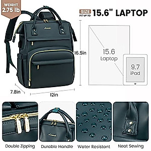 LOVEVOOK Leather Laptop Backpack for Women 15.6 inch,Travel Purse Nurse Teacher Backpack Computer Laptop Bag,Professional College Business Work Bag Carry On Backpack with USB Port,Dark Green