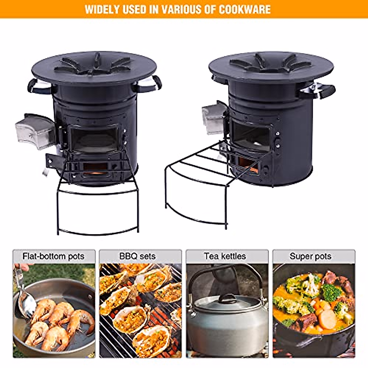 Lineslife Camping Rocket Stove Wood Burning Portable for Cooking, Outdoor Camping Wood Stove with Carry Bag for Backpacking Emergency RV Survival, Versatility of Fuel, Black Two Doors 12.6''