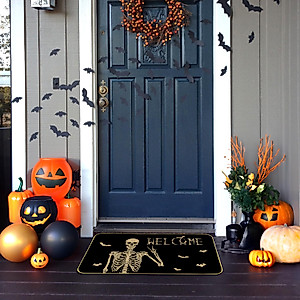 ARTUFAN Halloween Skull Doormat - Funny and Spooky Welcome Mat, Low-Profile Non-Slip Entr Door mat Living Room Kitchen Floor Mat Home Halloween Indoor Outdoor Decoration - 17" x 29"