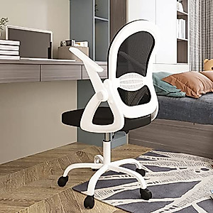 Sytas Office Chair Ergonomic Desk Chair, Rolling Swivel Mesh Computer Task Chair with Flip-up Arms Lumbar Support and Height Adjustable, White