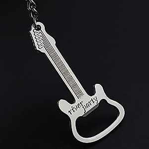 ARFUKA Bottle Opener Keychain Guitar Shaped Soda Beer Bottle Opener Keyring Novelty Beverage Bottle Opener Key Ring, Women Men Gift for Christmas and Birthday Silver