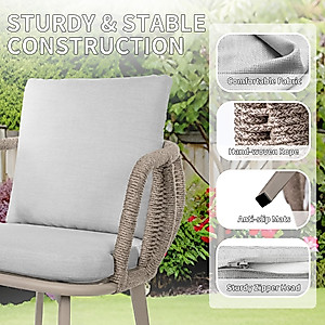 TWT Outdoor Dining Chairs Set of 8 - Aluminum Patio Chairs with Armrest & Wide Seat, All Weather 350 lbs Capacity Rope Indoor Outside Chair for Porch, Garden