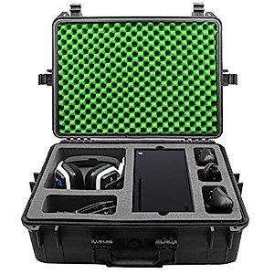 CASEMATIX Hard Shell Travel Case Compatible with Xbox Series X Console, Controllers, Headset and Other Accessories - Waterproof and Crushproof Carrying Case with Customized Foam Interior