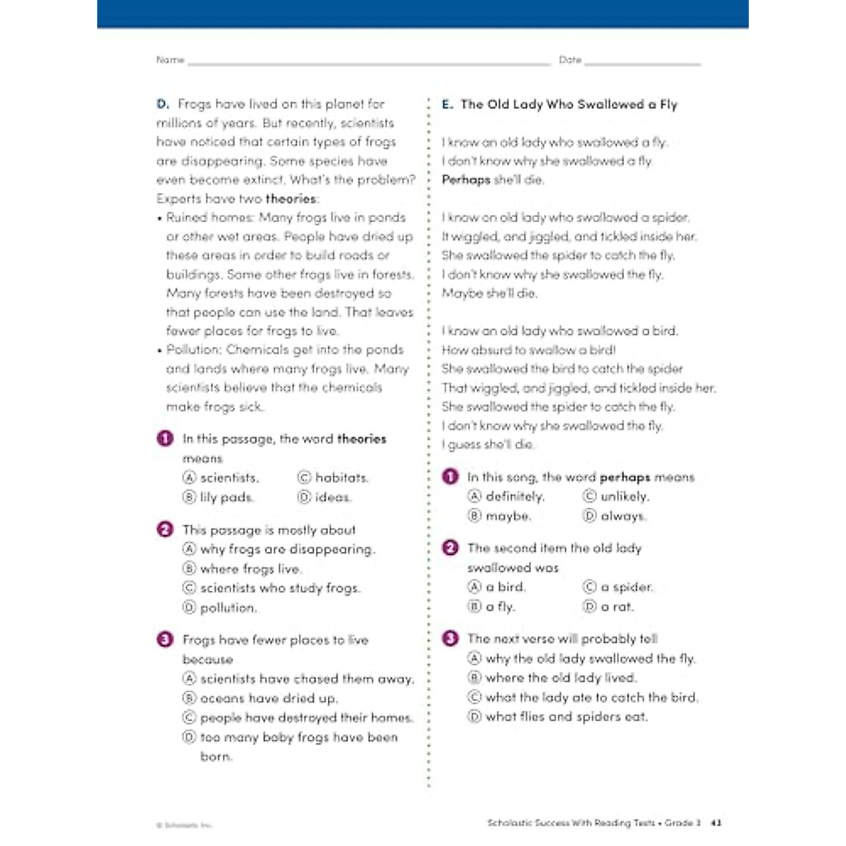 Scholastic Success with Reading Tests Grade 3 Workbook