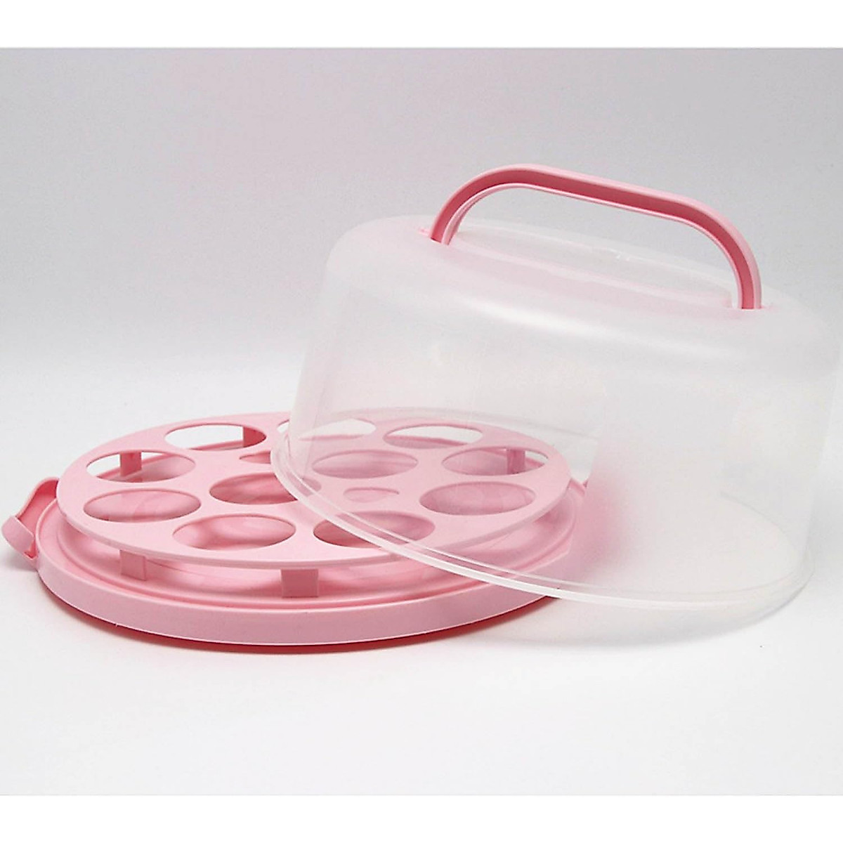 Jninexiu 10 Inch Cake Carrier with Lid and Handle, Cupcake Carrier Cupcake Holder Portable Round - Two Sided Base for Pies Cookies Nuts Fruit etc - Suitable for 10 inch Cake Perfect Gifts