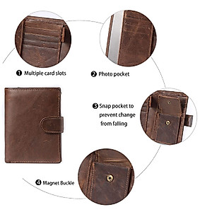 WULOUJIE Leather Wallet For Men, Travel Large Capacity Rfid Blocking Wallet, Bifold Wallets Can Be Hold Many Credit Card（coffee）