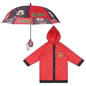 Disney Boys Umbrella and Poncho Raincoat Set, Mickey Mouse Kids Rain Wear For Kids Ages 6-7