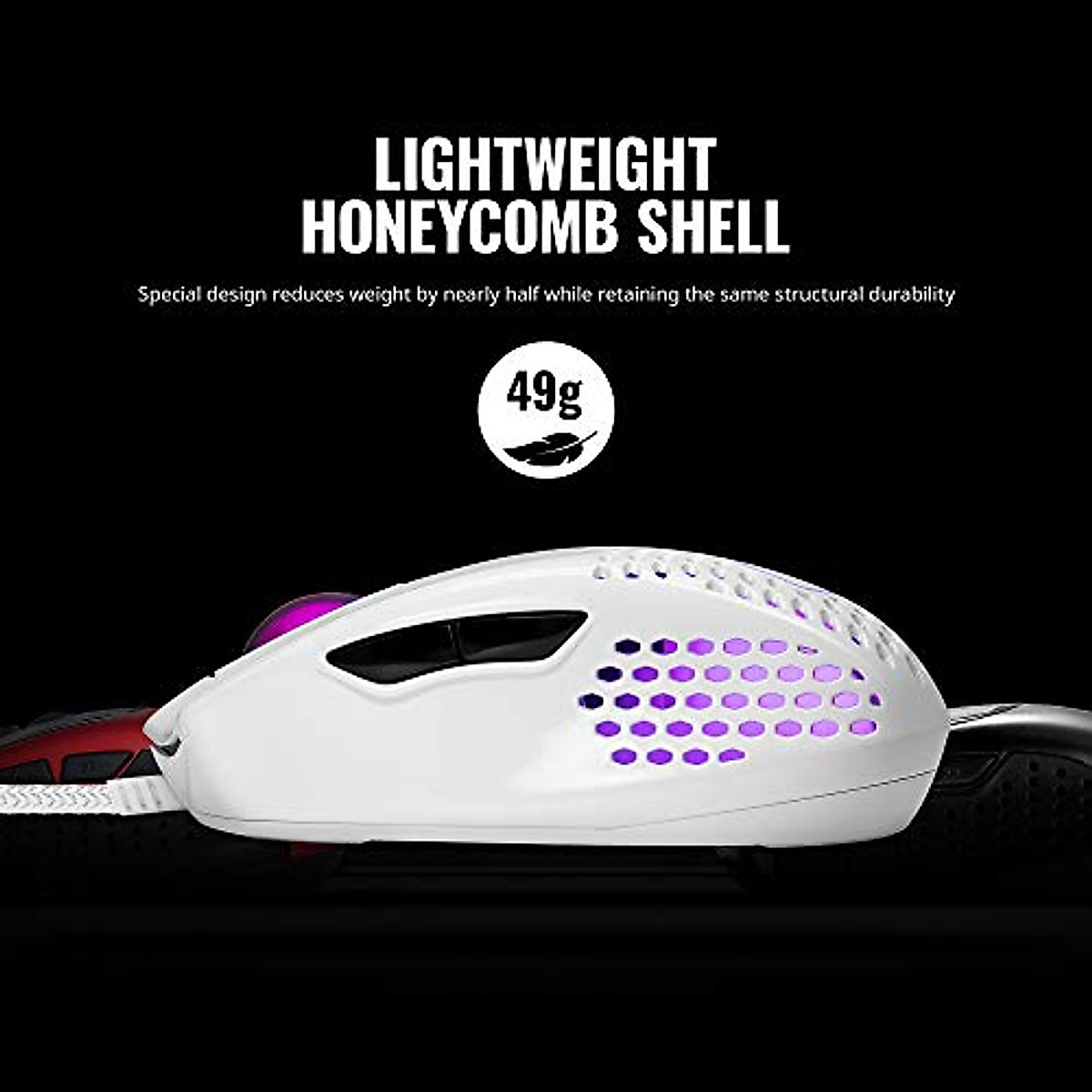 Cooler Master MM720 White Glossy Lightweight Gaming Mouse with Ultraweave Cable, 16000 DPI Optical Sensor, RGB and Unique Claw Grip Shape