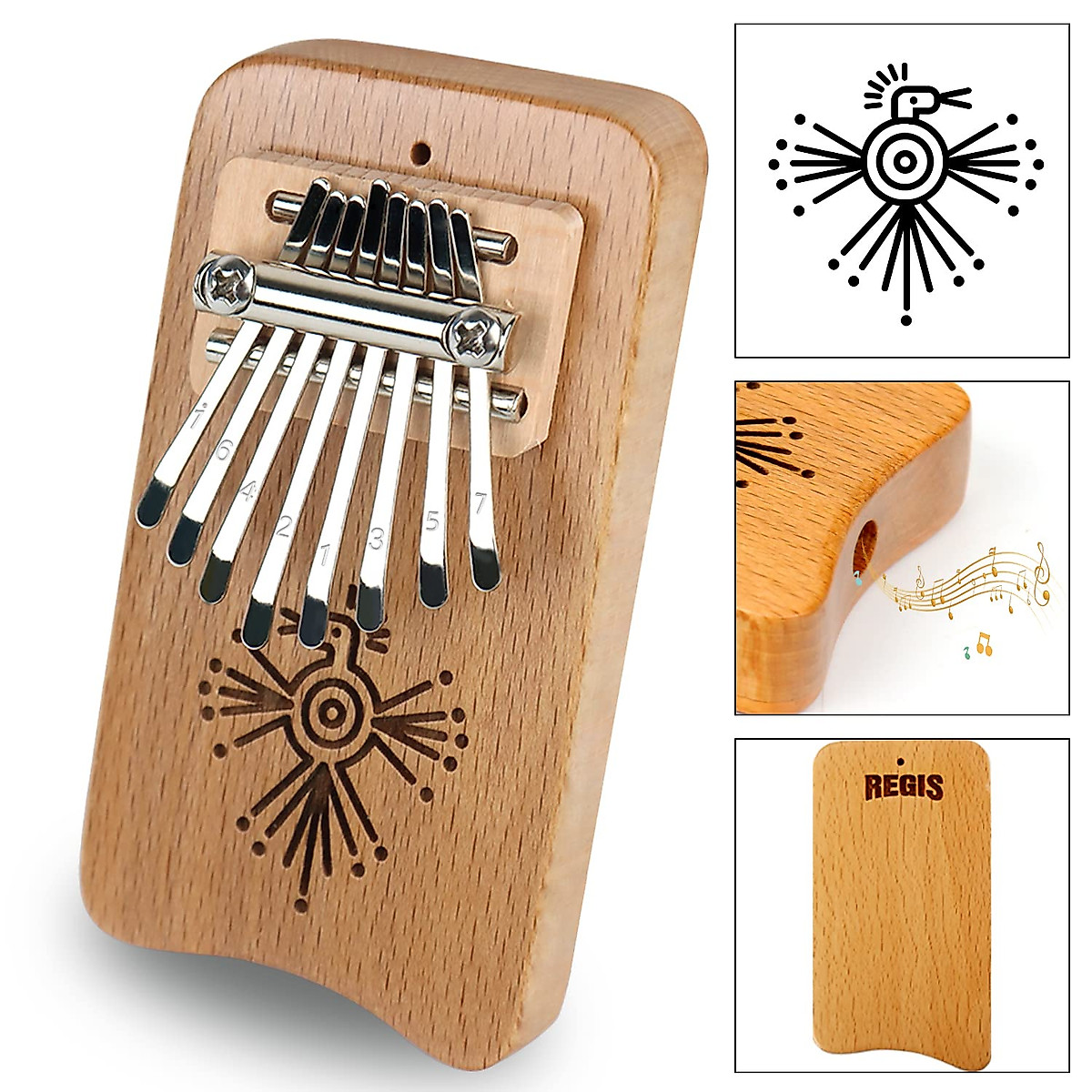 REGIS Kalimba 8 Key exquisite Finger Thumb Piano Marimba Musical good accessory Pendant Gif (Wood color)