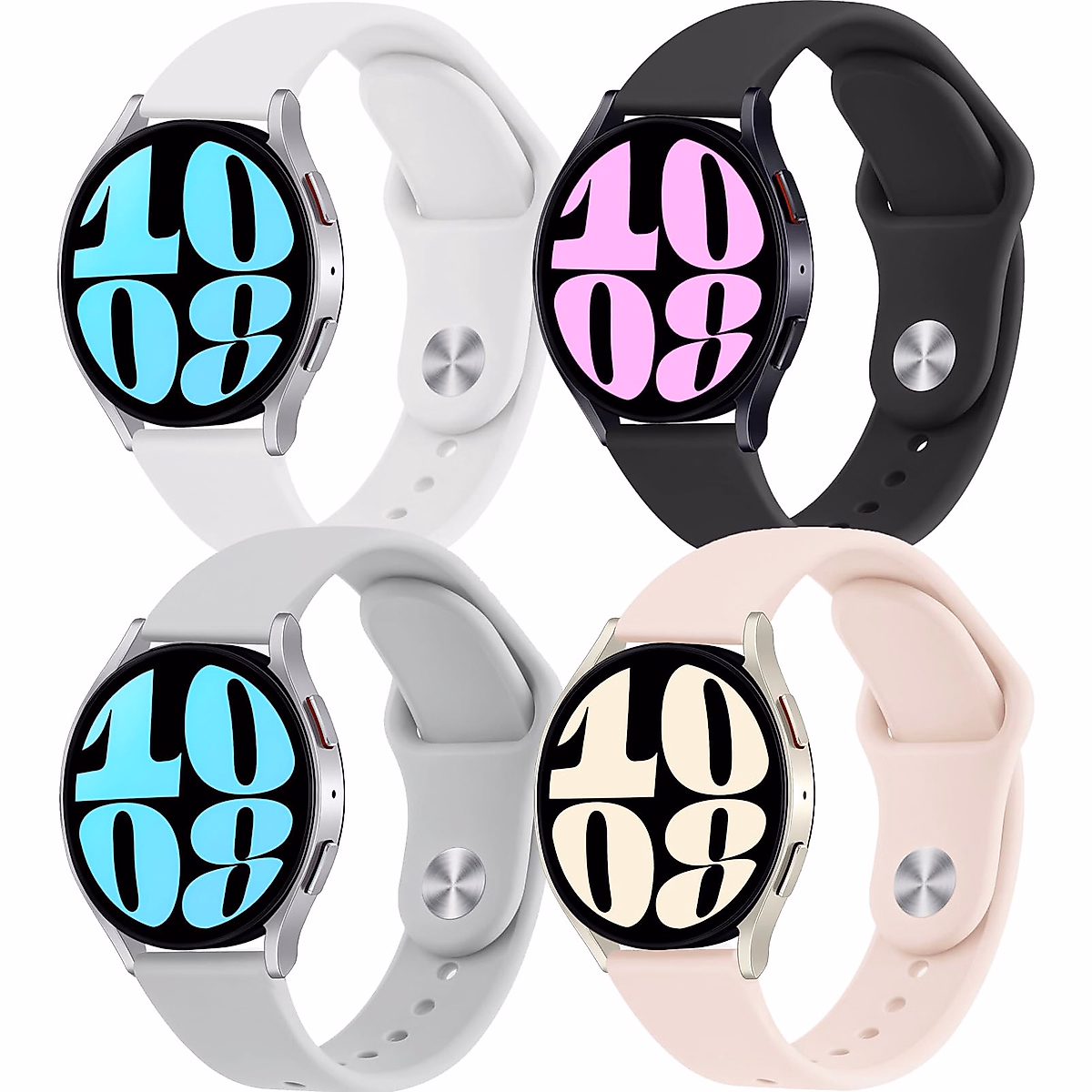 Sport Band for Samsung Galaxy Watch 7/6/5/4/FE Band 40mm 44mm/Galaxy Watch 6 Classic 47mm 43mm/4 Classic 46mm 42mm/Active 2/Watch 5 pro 45mm/3 41mm Women/Men,20mm Silicone Strap Correa Wristbands 4PCS