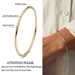 YADOCA 3mm 14K Gold Plated Bracelet Stainless Steel Glossy Thin Round Bangle Bracelet for Women Oval Solid Stackable Bracelets Set