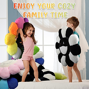 SNEPOO Smile Face Plush Rainbow Pillow, Colorful Sunflower Soft & Comfortable Plush Throw Pillow for Home Reading Bedroom Shop Restaurant Decor (Black and White, 23.6 Inches)