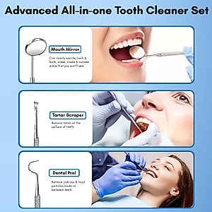 Beauté Secrets Dental Tools, Dental Pick Set 5Pcs Tooth Scraper Dental Hygiene Kit, Stainless Steel Teeth Cleaning Kit with Metal Case for Plaque Tartar Removal for Personal & Pets Use