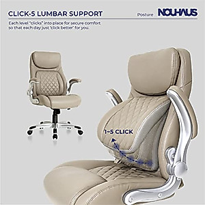 Nouhaus +Posture Ergonomic PU Leather Office Chair. Click5 Lumbar Support with FlipAdjust Armrests. Modern Executive Chair and Computer Desk Chair (Taupe)
