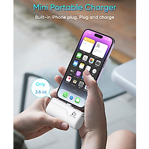 Meseto Mini Portable Charger 5000mAh, iPhone Power Bank Charging Battery Pack, External Backup Phone Charger Compatible with iPhone 13, 12, 11, X, XR, XS Max, 8, AirPods, White