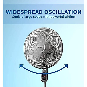 Lasko 16" 3-Speed Pedestal Fan with Remote Control LED Display Widespread Oscillation Auto-Off Timer Adjustable Height Easy-Grip 1646 (Renewed)
