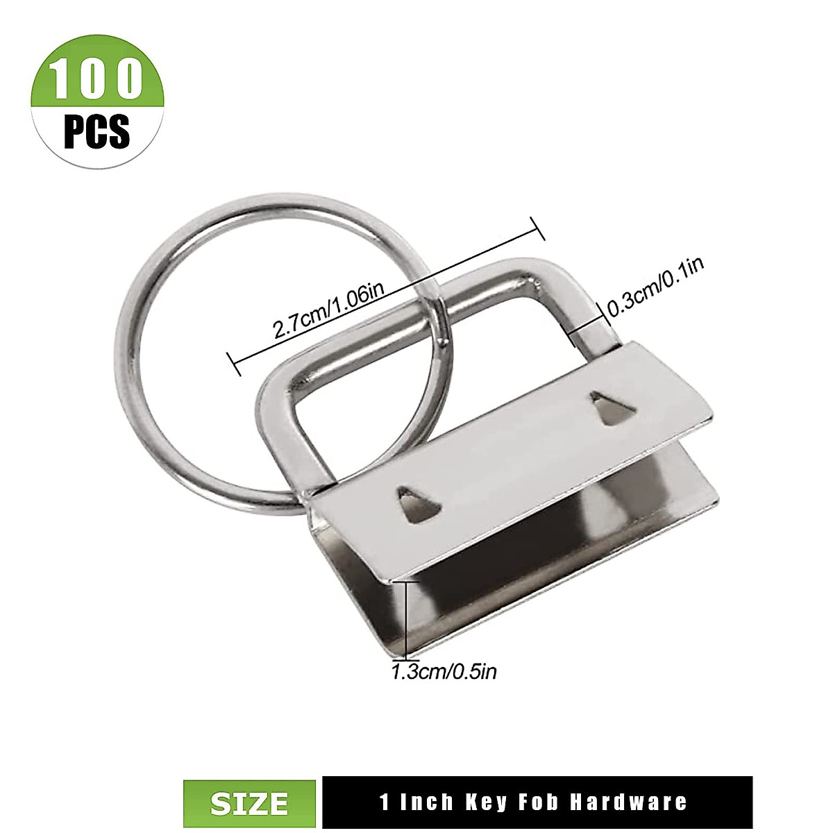 LANIAKEA 100pcs 1 Inch Key Fob Hardware with Key Rings, Silver Wristlet Key Fob for Keychains Making, Key Lanyard Install