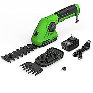 EVEAGE Cordless Grass Shears - Grass Trimmer - Electric Grass Clippers, 2 in 1 Light Duty Handheld Grass Shears Power Hedge Trimmers with Battery, Charger and Extra Safety Key