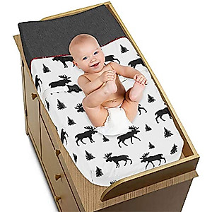 Grey, Black and Red Woodland Plaid and Moose Changing Pad Cover for Rustic Patch Collection by Sweet Jojo Designs