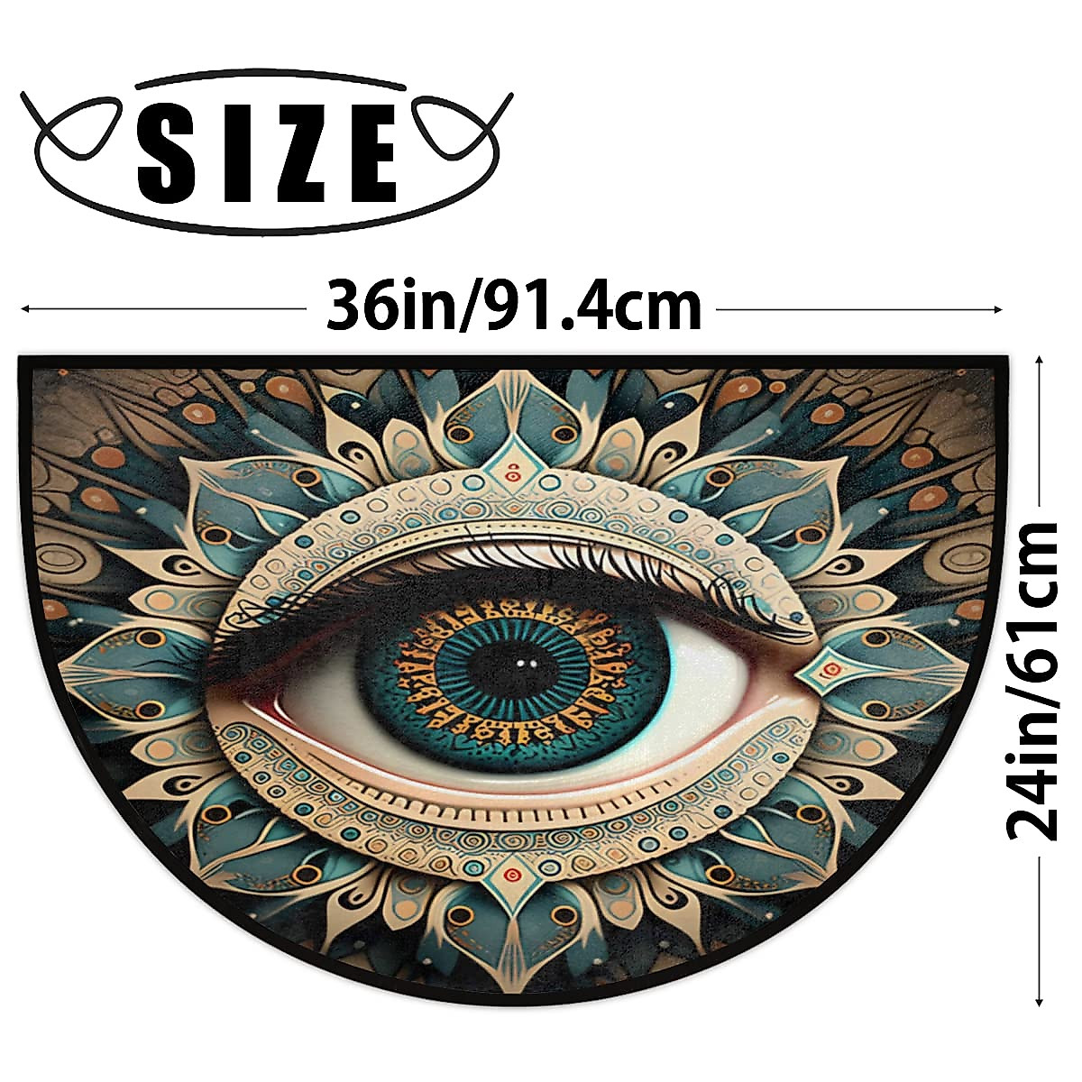 Evil Eye Half Round Doormat Boho Eye Semi Circle Area Rug Non Slip Indoor Outdoor Entrance Half Moon Rug Absorbent Durable Washable Front Floor Mat for Kitchen Bedroom Patio Fireplace Eye Pad