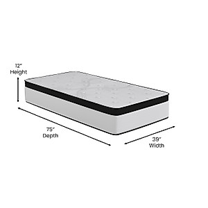 Merrick Lane Lofton Extra Firm Hybrid Mattress - White - CertiPUR-US Certified Foam - 12 Inch - Twin - Bed in A Box