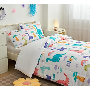 YHXSLY Dinosaur Comforter Set Twin Size, 3 PCS Dinosaur Print Cartoon Kids 3D Quilts Bedding Sets Room Decor Bedding Set All Season for Child Gift Birhday Halloween (Dino, Twin)
