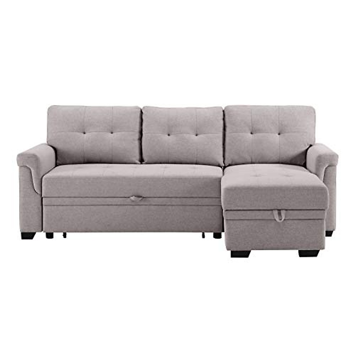 Oadeer Home 86" Reversible Sleeper Sofa with Chaise Storage Sectional, Light Gray