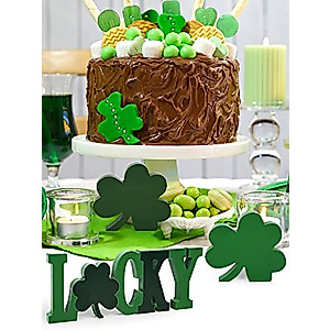 St. Patrick's Day Decorations Clover Lucky Table Sign - 3pcs Wooden Shamrock Letter Table Centerpiece Green Freestanding Home Office Tabletop Decor for Irish-Themed Party