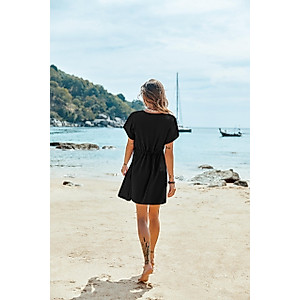 Ekouaer Women's Cover Ups Casual Swimsuit Coverups Flowy Tie Waist Beach Cover Up Dress(Black, X-Large)