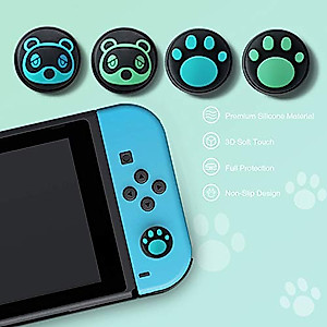 Cool Raccoon & Cat Paw Thumb Grip Caps 4Pcs, Daugee Joystick Analog Cap for Nintendo Switch & Lite