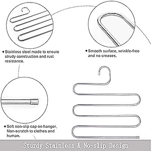 Pants Hangers，5 Layers S-Type Stainless Steel Clothes Pants Hangers, Non Slip Space Saving for Pants Jeans Towels Scarf Tie(3-Pack)